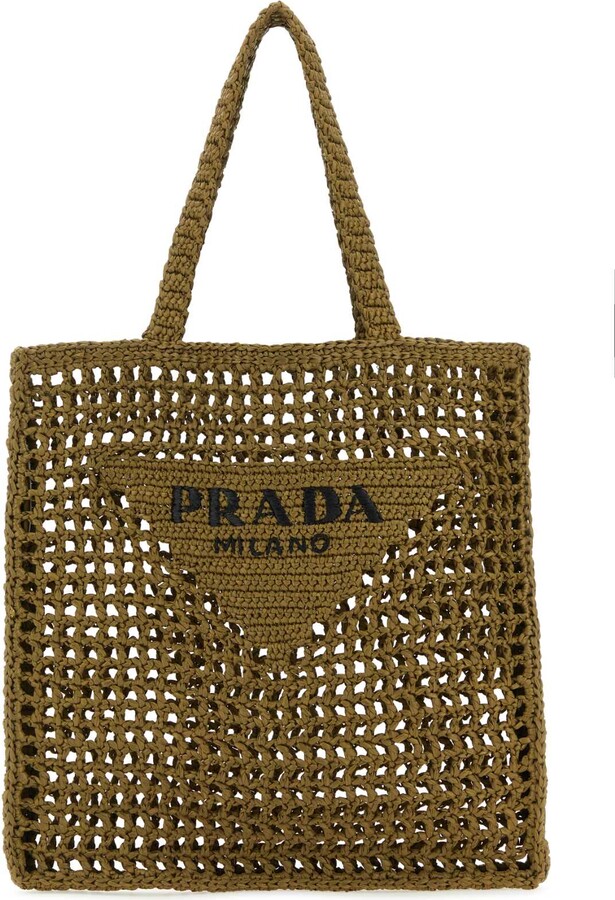 Prada Khaki Raffia Shopping Bag - ShopStyle