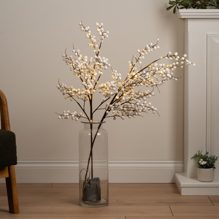 Scottish Everlastings Pre-lit Artificial White Berry Branch White ...