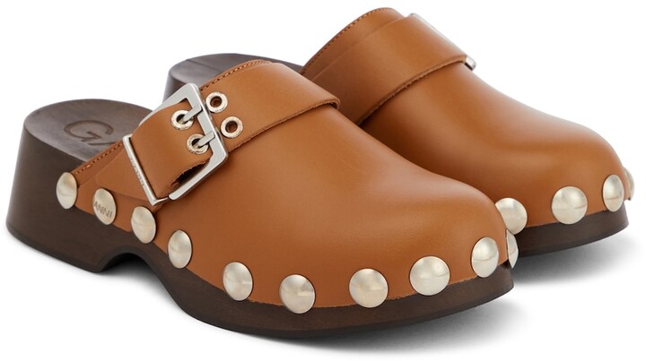 Ganni Embellished leather clogs - ShopStyle