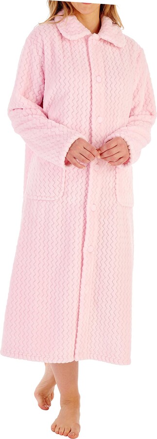Slenderella Ladies 46" / 116cm Light Pink Button Up Dressing Gown Soft ...