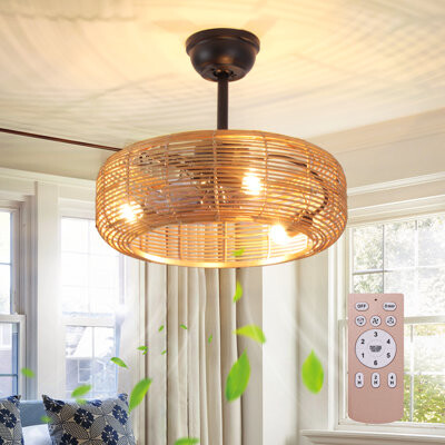 Bay Isle Home 20'' Rattan Indoor Matte Black Ceiling Fan with Lights, 6 ...