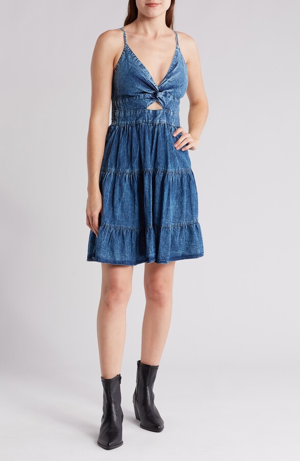 Angie Front Twist Tiered Denim Dress - ShopStyle