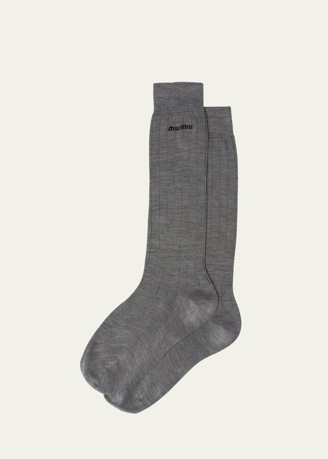 Miu Miu Logo-Knit Silk Sock - ShopStyle
