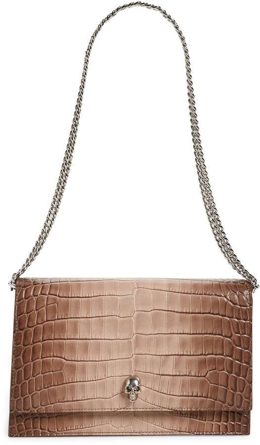 Alexander McQueen Skull Ombré Croc Embossed Leather Crossbody Bag ...
