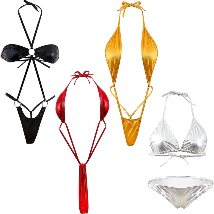 Zhanmai 4 Pcs Slingshot Bikini Women Bikini G String Thong Microkini ...