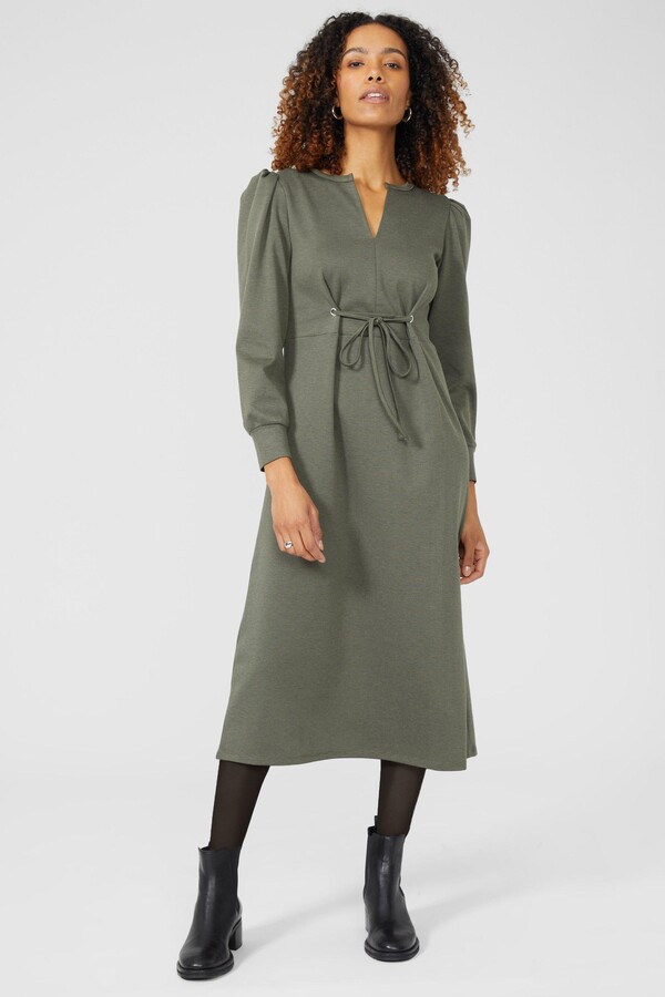 Maine Keyhole Neck Long Sleeve Ponte Midi Dress - ShopStyle