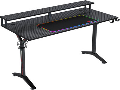 Inbox Zero Gaming Desk with LED Lights & Power Outlets, Carbon Fiber ...