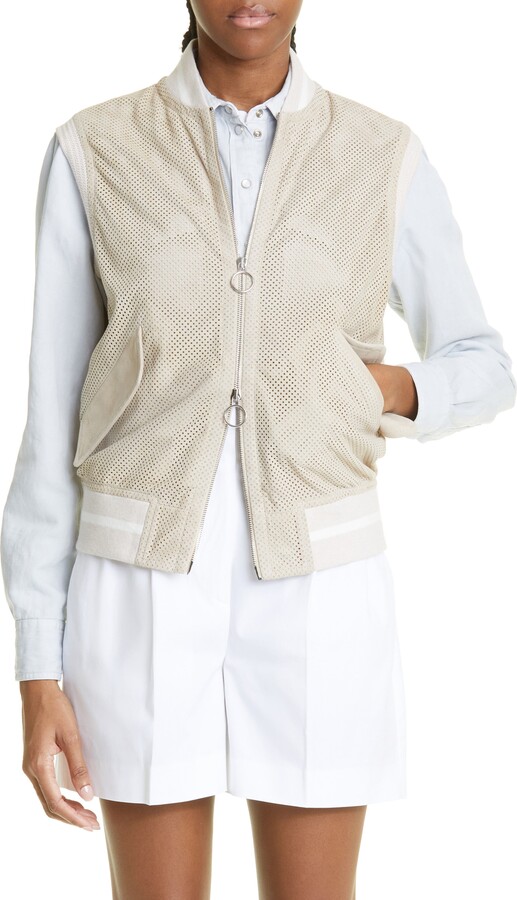 Eleventy Perforated Suede Bomber Vest - ShopStyle