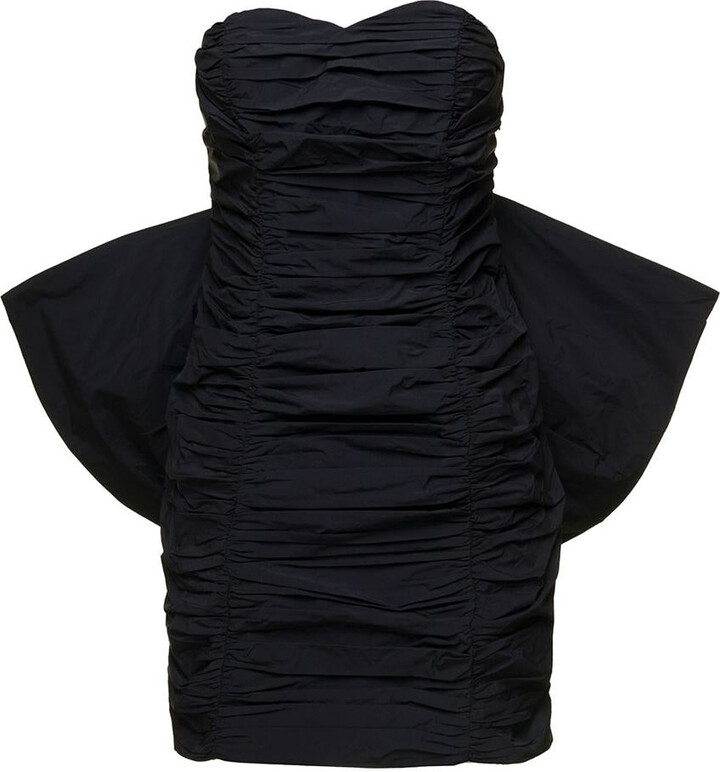 Rotate by Birger Christensen Mini Black Pleated Dress with Oversized Box on the Back in Taft ...