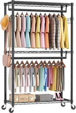 Latitude Run Rolling Clothes Rack, Heavy Duty Garment Racks 3 Tiers ...