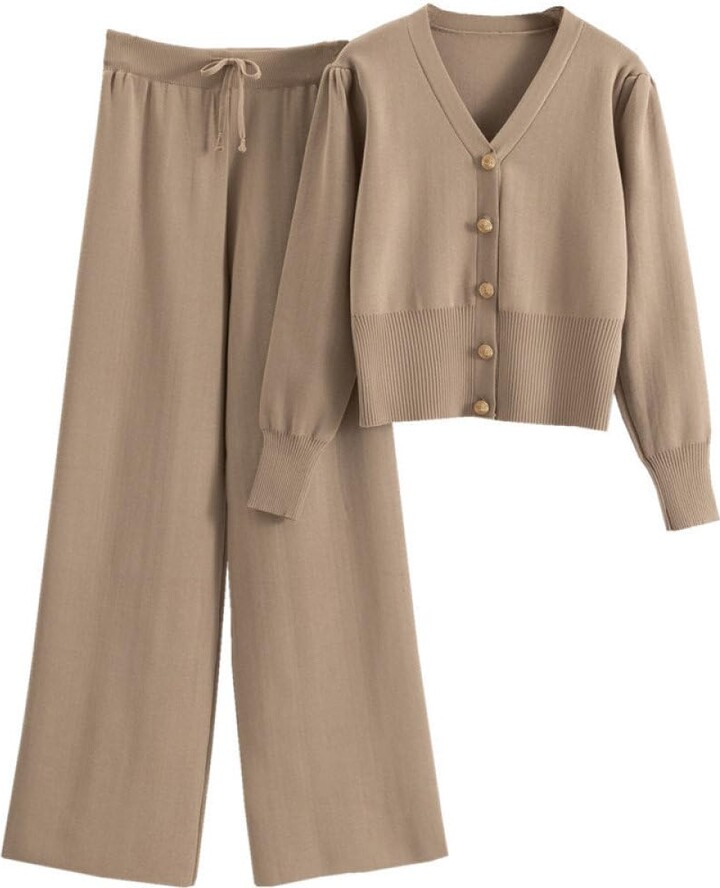 COSKTIARL Women Casual Two Piece - Slim Short Sweater Cardigan 2 Piece ...