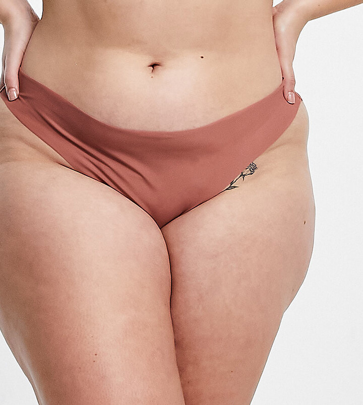 ASOS Curve ASOS DESIGN Curve Tiggy smoothing seamfree malibu high leg thong in microfibre in ...