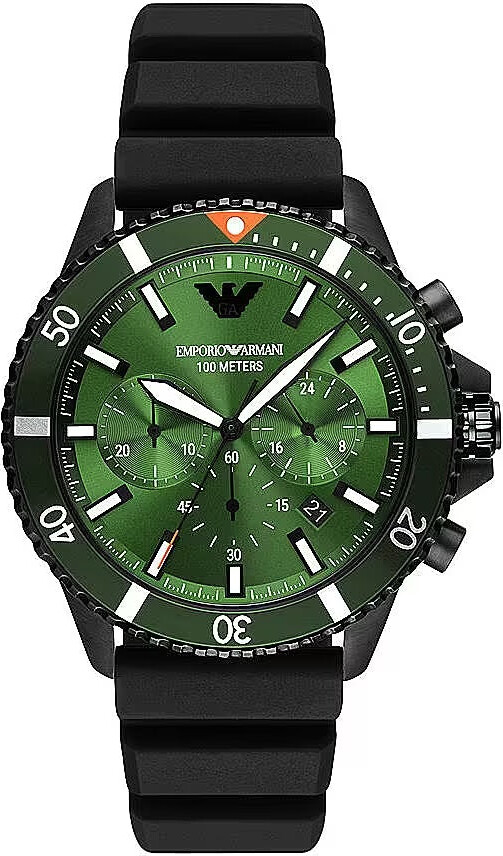 Emporio Armani Black Silicone and Steel Chronograph Men's Watch - ShopStyle