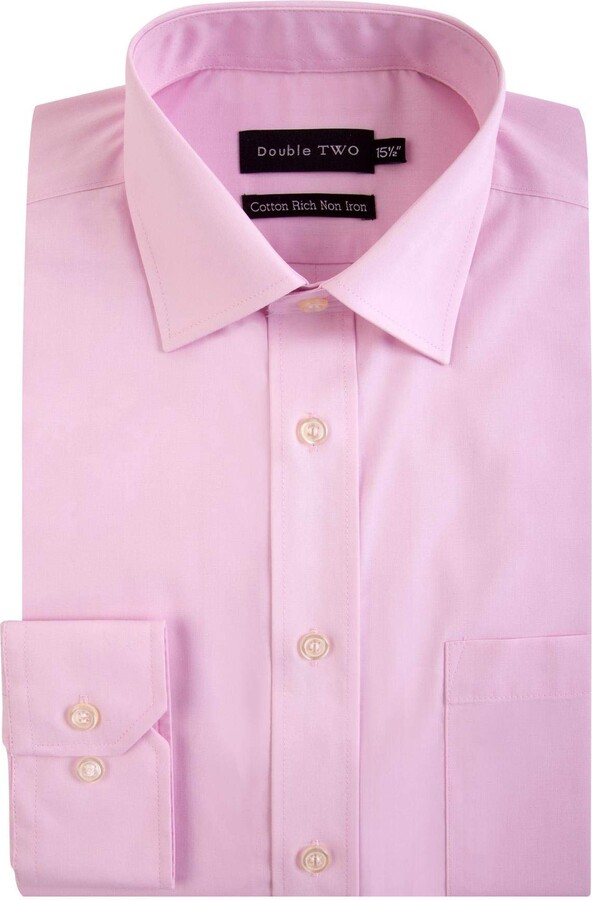 Double Two Mens Long Sleeved Non Iron Cotton Rich Shirts (4500) in Pink ...