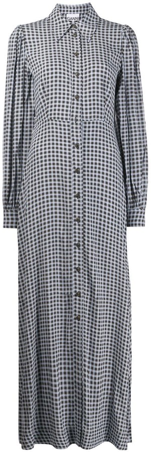 Ganni Checkered Long Shirt Dress - ShopStyle