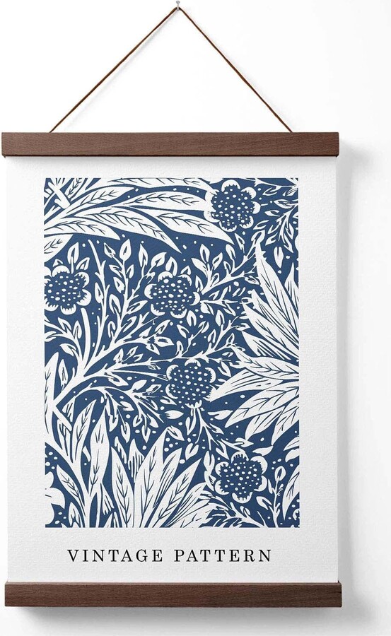 ARTZE William Morris Blue Pattern Poster with Walnut Hanger - W33cm x ...