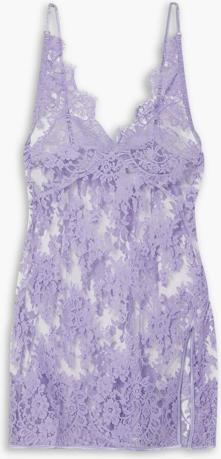 Coco de Mer London Camellia satin-trimmed Leavers lace chemise - ShopStyle