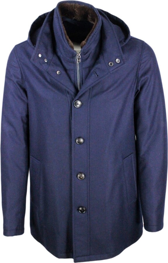 Barba Napoli 3/4 Jacket In Pure Virgin Wool With Front Flap With Detachable Fur Collar - ShopStyle