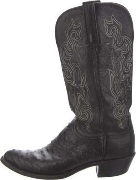 Lucchese Ostrich Embroidered Accent Western Boots - ShopStyle