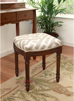 Canora Grey Mustard Lattice Linen Upholstered Vanity Stool With Antique ...