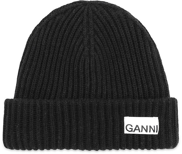 Ganni Rib Knit Logo Beanie - ShopStyle Hats