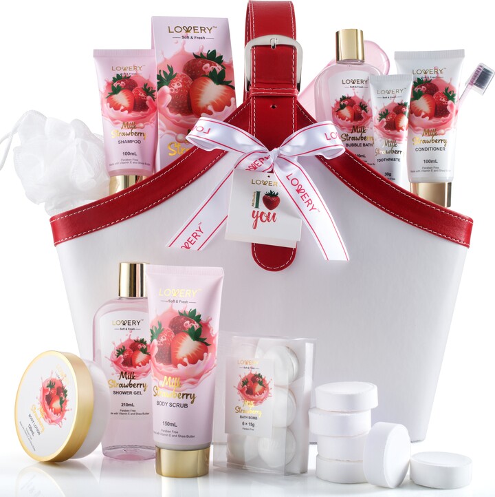 Lovery Home Spa Kit Gift Set – Strawberry Milk Scented Bath Set - 25Pcs ...