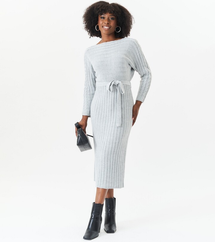 Women's Grey Rib Knit Midi Dress Gini London - ShopStyle