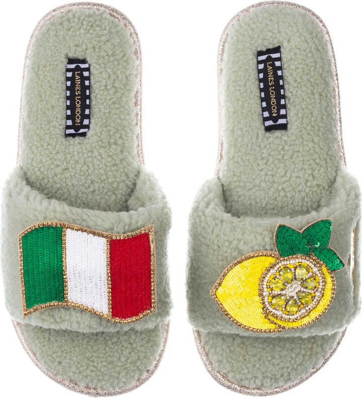 Laines London Women's Teddy Towelling Slipper Sliders With The Amalfi ...