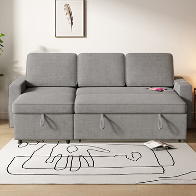 Latitude Run 86 Inch Wide L-Shaped Pull Out Sleeper Sofa Storage Racks ...