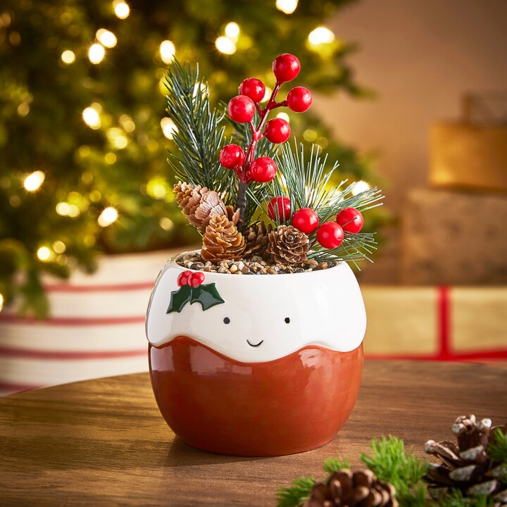 Dunelm Artificial Topiary in Christmas Pudding Plant Pot Brown ...
