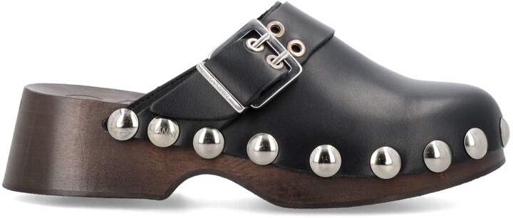 Ganni Studded Leather Clogs - ShopStyle