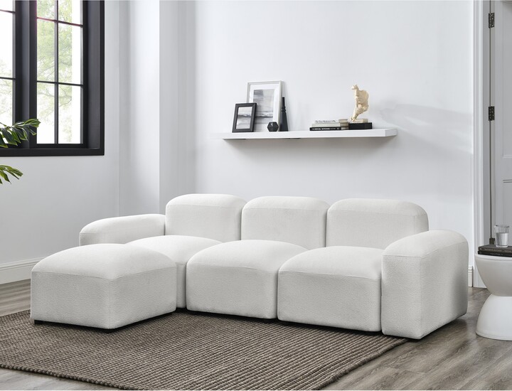 RASOO Teddy Fabric L-Shape 6 Seat Sectional Sofa Set, Modern DIY ...