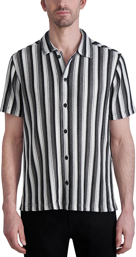 Karl Lagerfeld Paris White Label Perforated Stripe Knit Short Sleeve ...