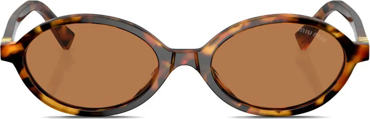 Miu Miu Eyewear Tortoiseshell-Effect Oval-Frame Sunglasses - ShopStyle