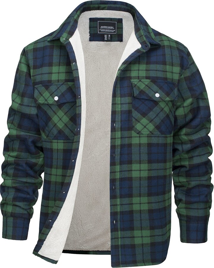 EKLENTSON Men's Thermal Lined Flannel Lumberjack Checked Shirt Jacket ...