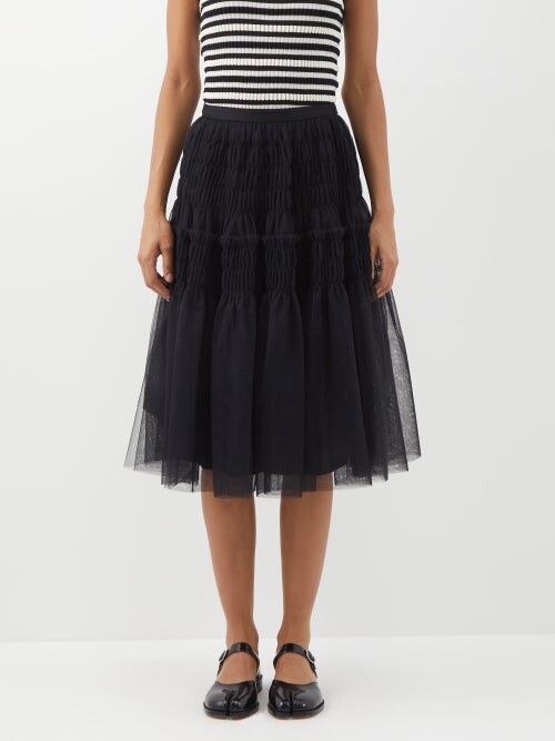 Molly Goddard Ava Sheer Tulle Skirt - Black - ShopStyle