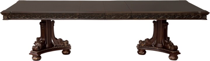 Simplie Fun Dark Cherry Dining Table with Gold Tipping, 2 Extension ...