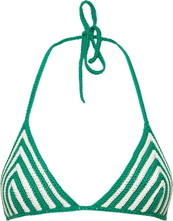 Zulu & Zephyr Striped cotton crochet triangle top - ShopStyle Swimwear