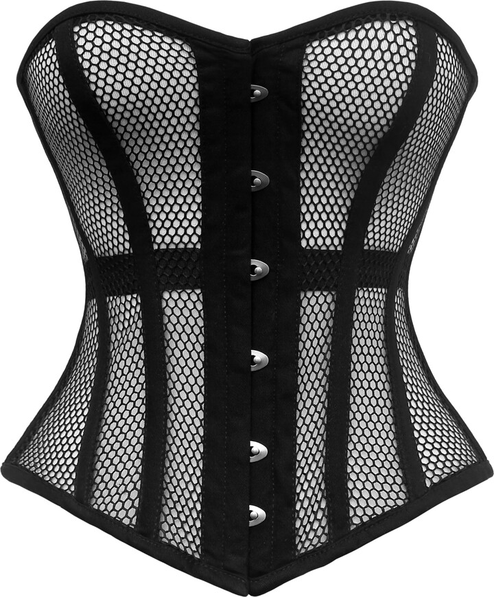 Corsets Island Overbust Mesh Corset Black Waist Training Steel Boned ...
