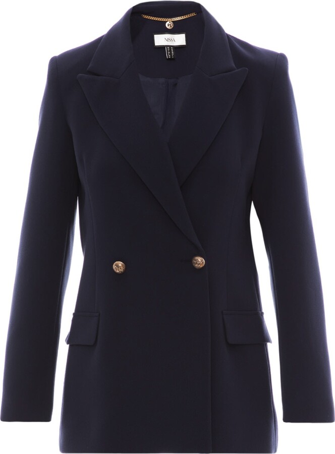 Nissa Double-Breasted Navy-Blue Blazer - ShopStyle