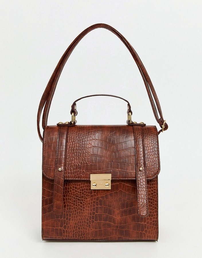ASOS DESIGN push lock satchel in croc - ShopStyle