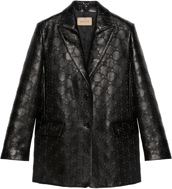 Gucci Embossed Leather Jacket - ShopStyle