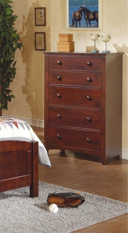 TiramisuBest Modern Dark Oak Finish Chest of 5 Drawers, Pine Wood Tall ...