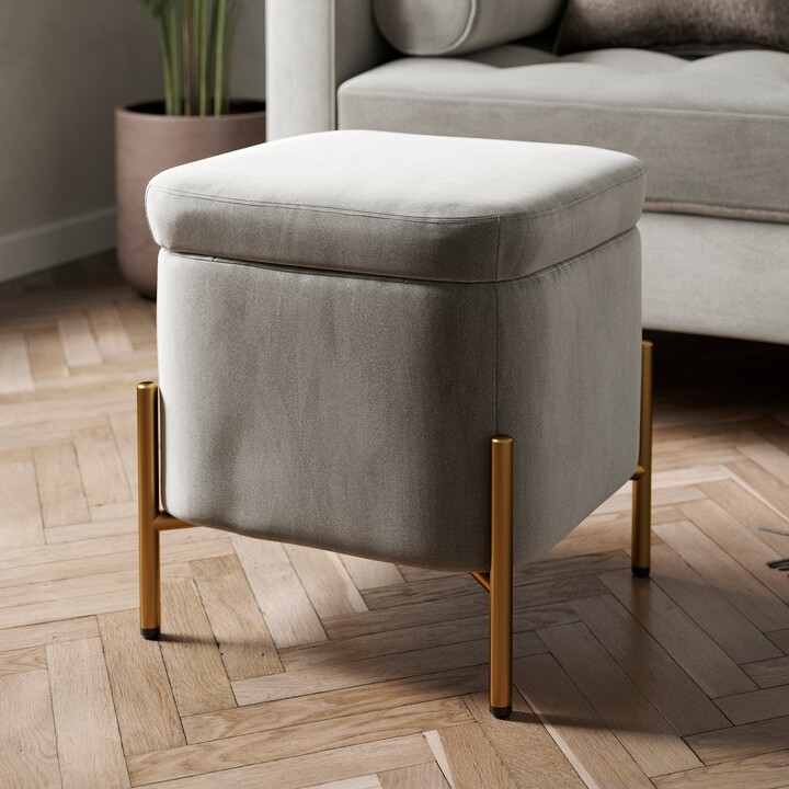 Dunelm Ivy Velvet Storage Footstool Velvet Grey - ShopStyle