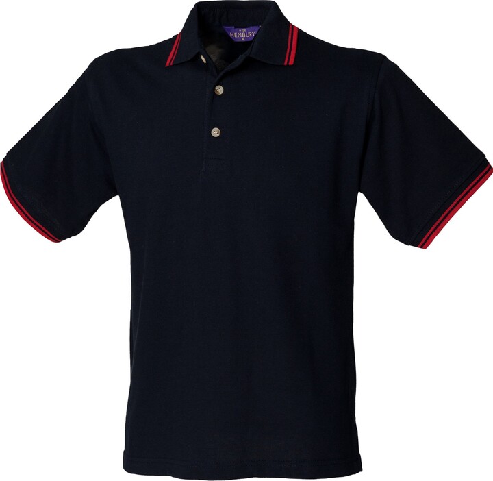 Henbury Mens Classic Tipped Collar & Cuff Polo Shirt (M) (Navy Red ...