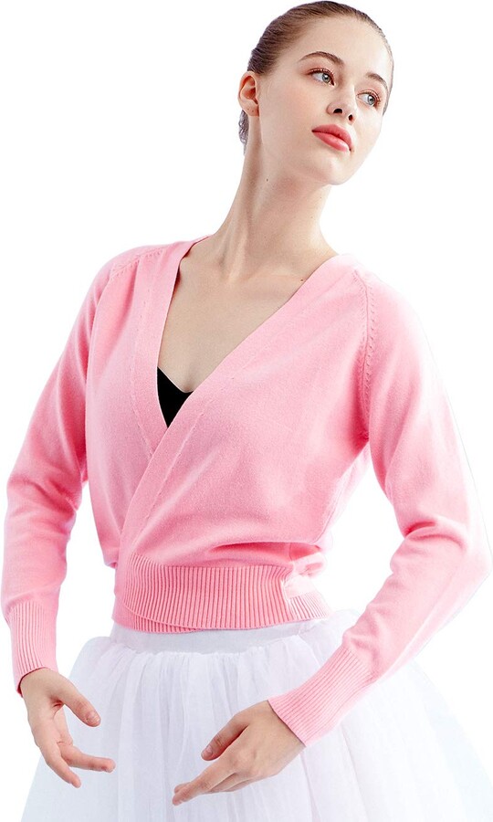 Daydance Women Wrap Dance Sweater Pink Soft Ballet Warm Up Jacket for ...