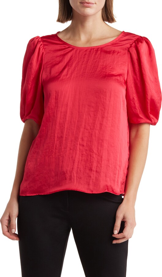 Pleione Puff Sleeve Satin Blouse - ShopStyle Tops