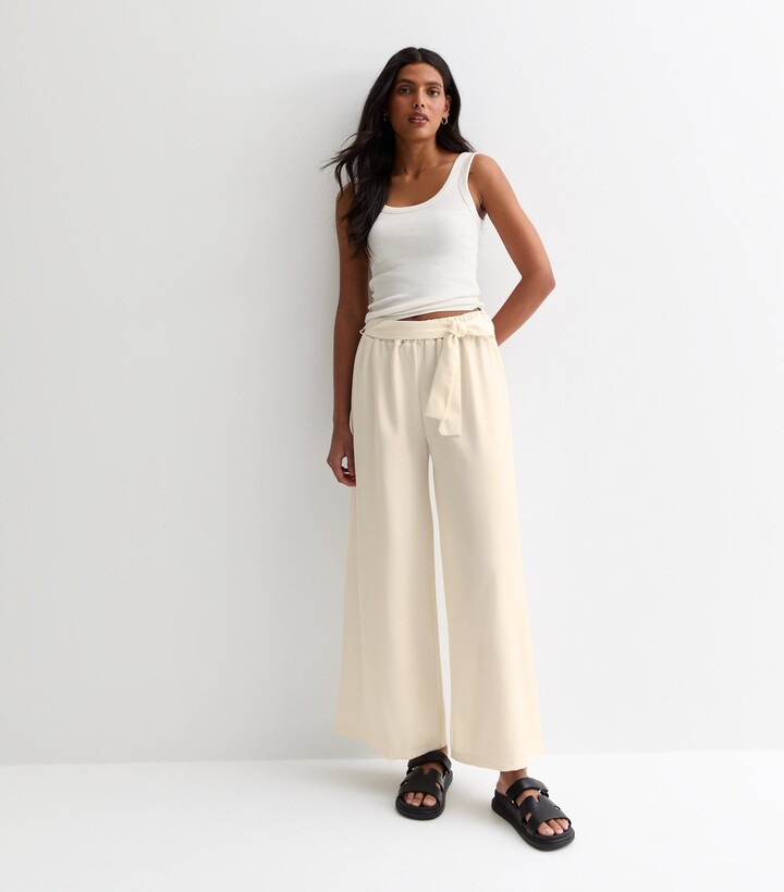 Gini London White Elasticated Tie Waist Trousers - ShopStyle