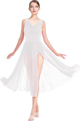 ZX Z&X Women Modern Ballet Lyrical Dance Dress Sleeveless V Backless Leotard Split Sheer Tulle ...