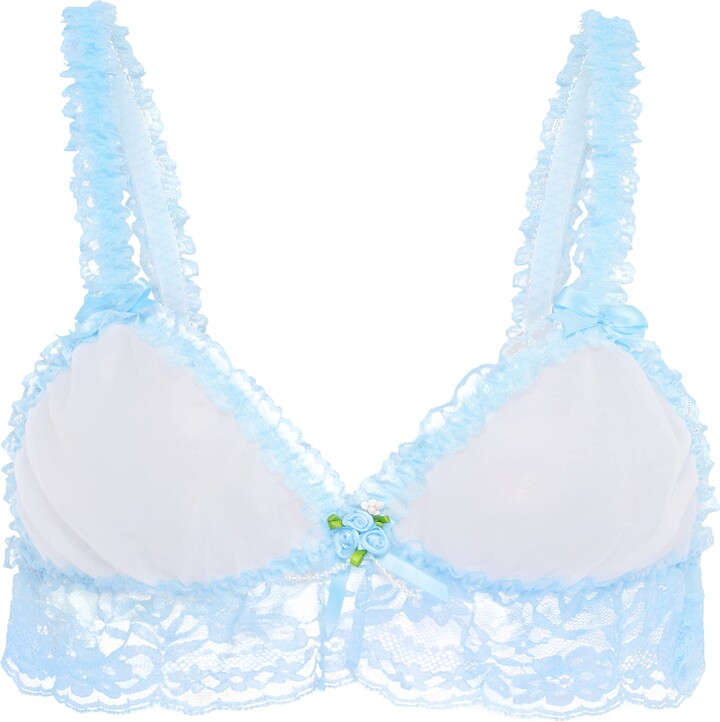 Satini Sissy Frilly Lace Fitted Sheer Bralette (White - Baby Blue - ShopStyle Bras